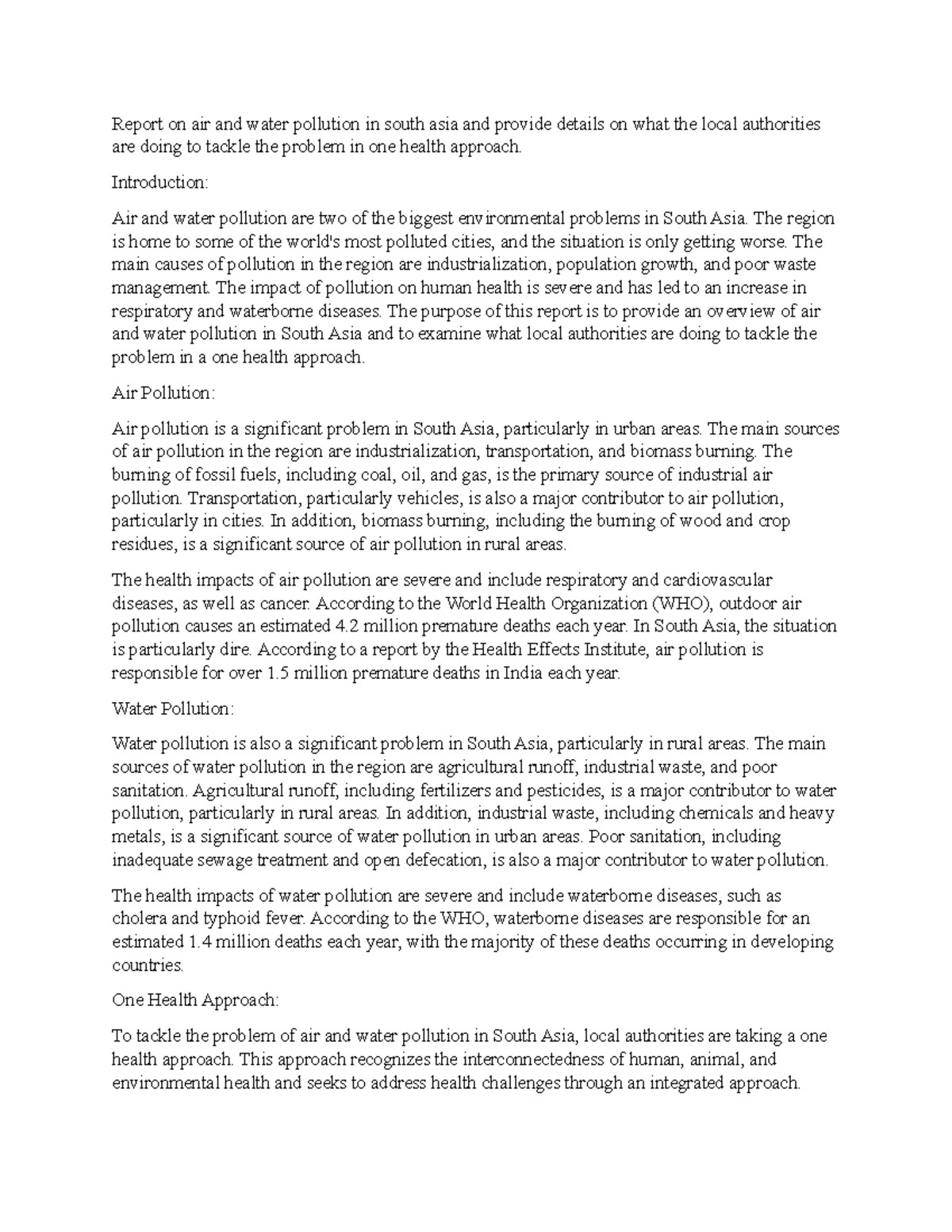 27 Report on air and water pollution in south asia and provide details ...
