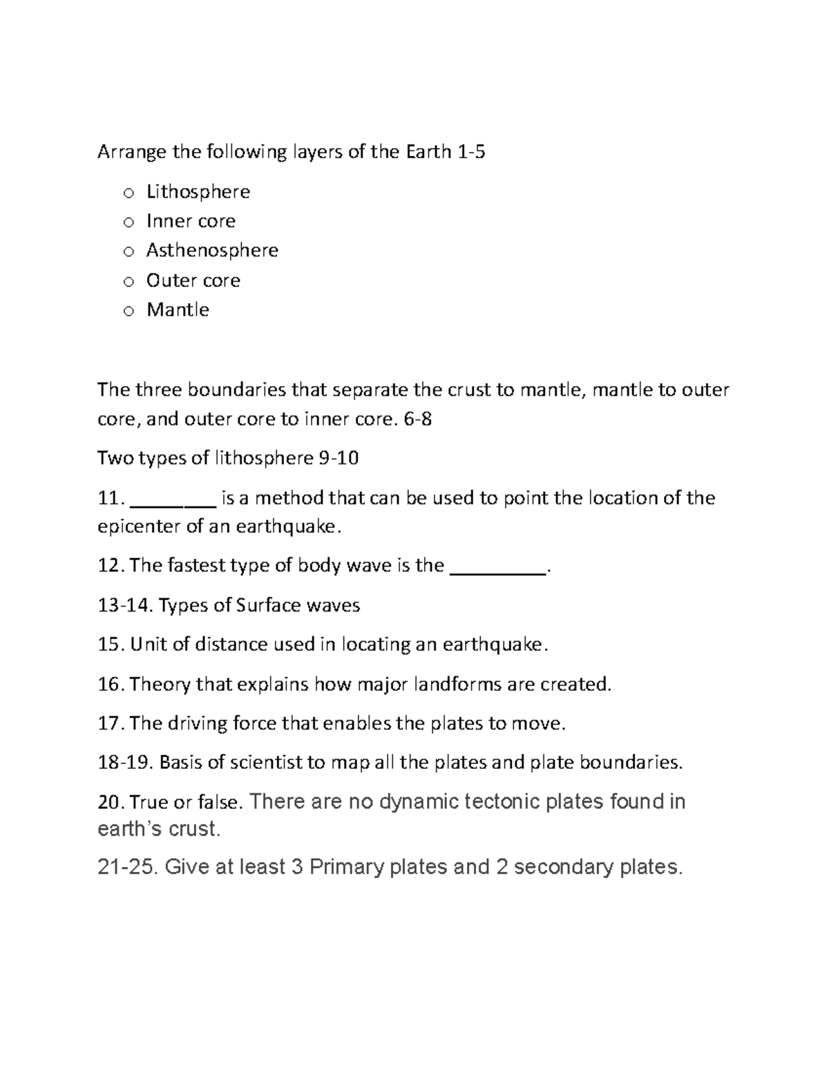 Summative in science 10 earth /science - Arrange the following layers ...