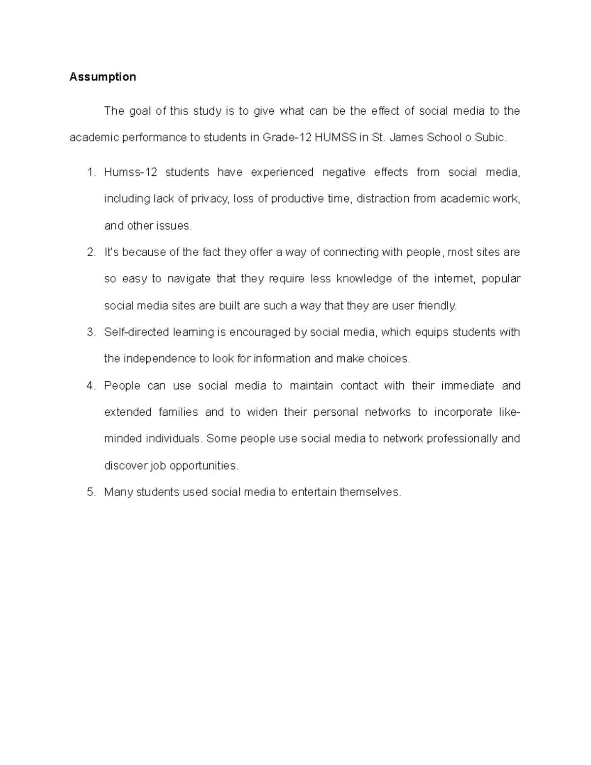 3. Assumption - pang research to - Assumption The goal of this study is ...