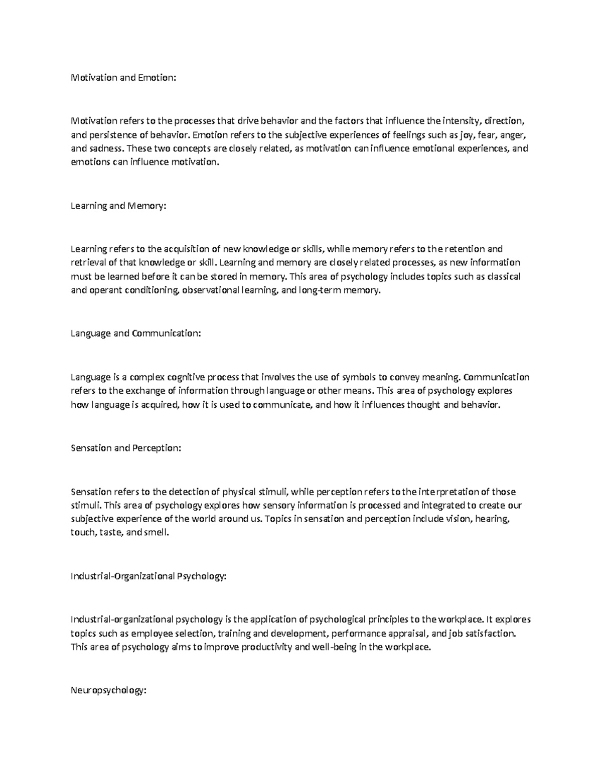 Psychology - Motivation and Emotion: Motivation refers to the processes ...