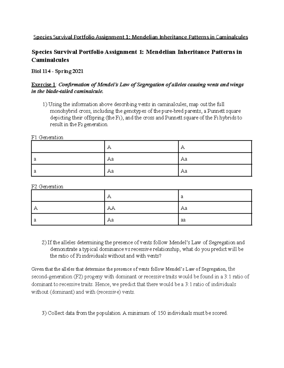 Species Survival Portfolio 1 - Mendelian Inheritance Patterns in ...