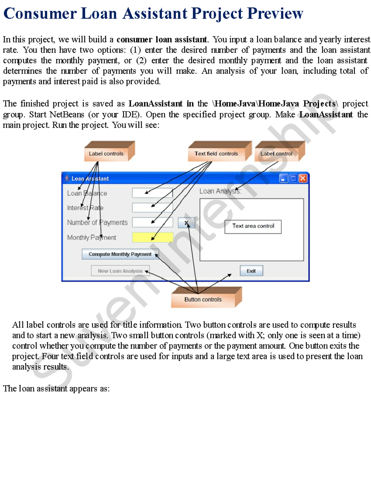 Online coding (Java) Internship project 1 - Consumer Loan Assistant ...