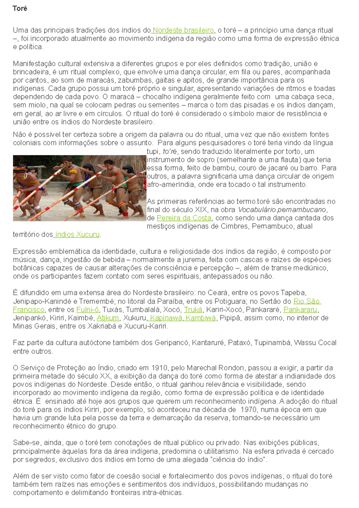 Toré - fghfgj - Toré Uma das principais tradições dos índios do ...