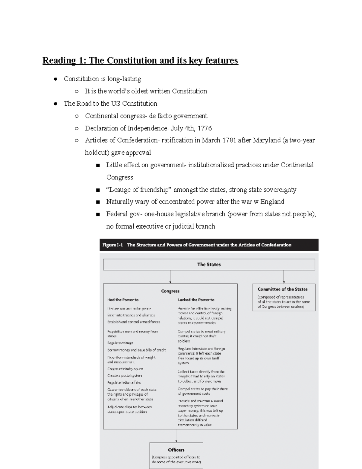 LAW 200 Notes readings 1-5 - Reading 1: The Constitution and its key ...