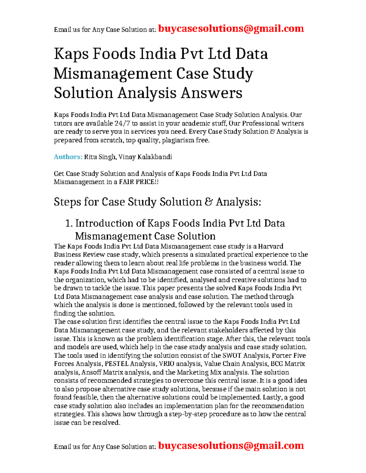 Case Solution Kaps Foods India Pvt Ltd Data Mismanagement - Kaps Foods ...