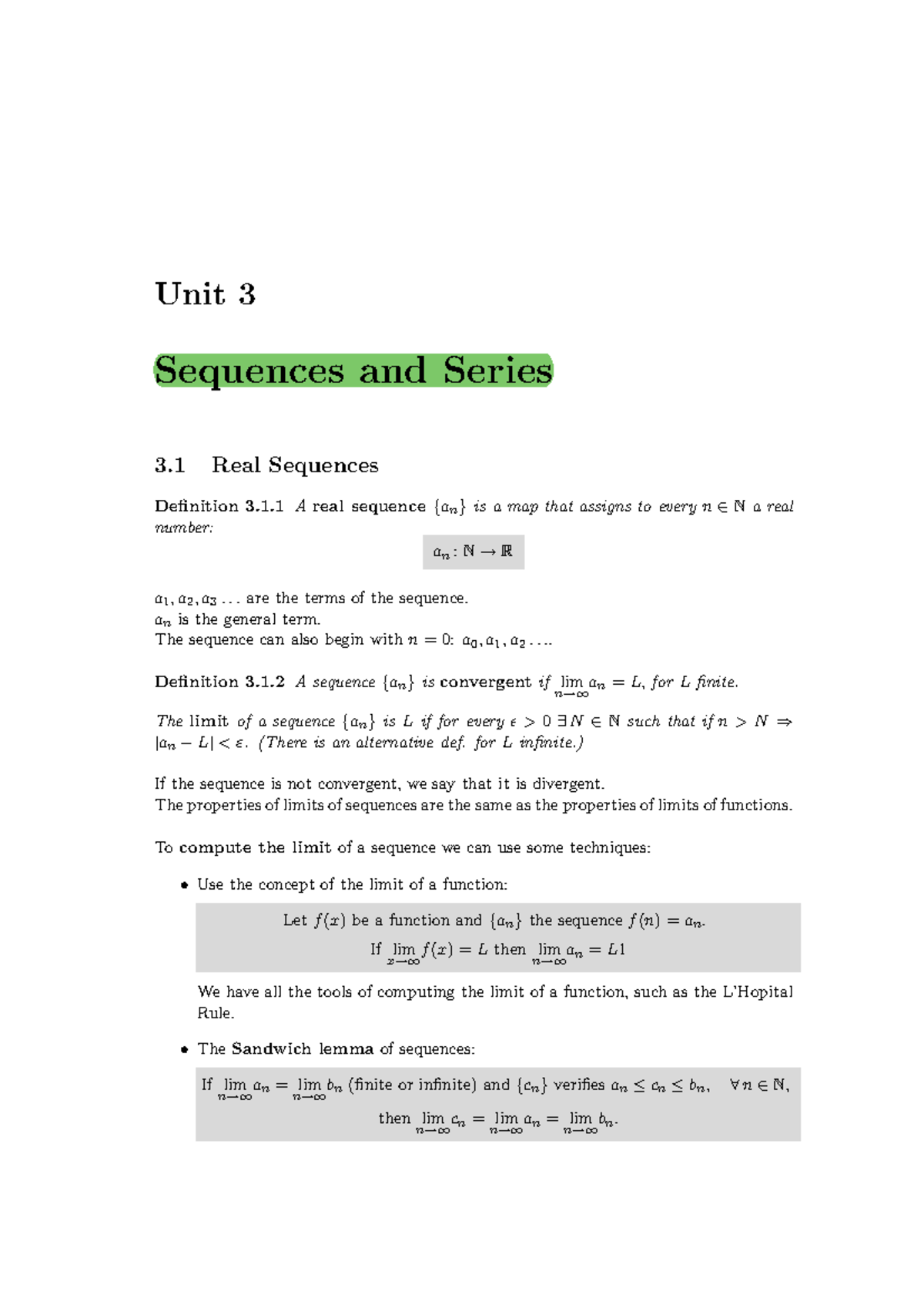 3. Sequences AND Series - Unit 3 Sequences and Series 3 Real Sequences ...