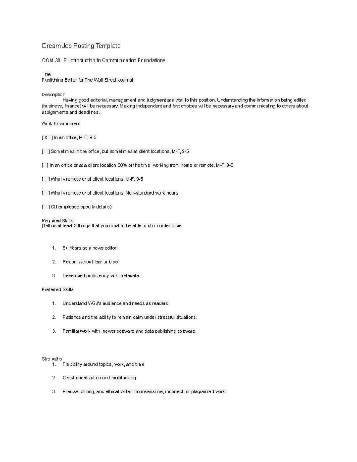 Dream job post - A post of basic information on an intended career ...