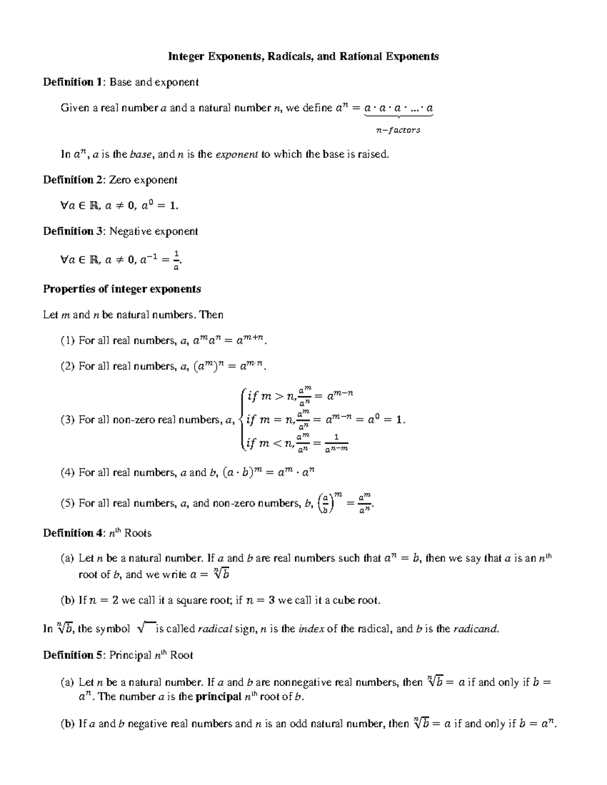 Integer Exponents Radicals Rational Exponents - Integer Exponents ...