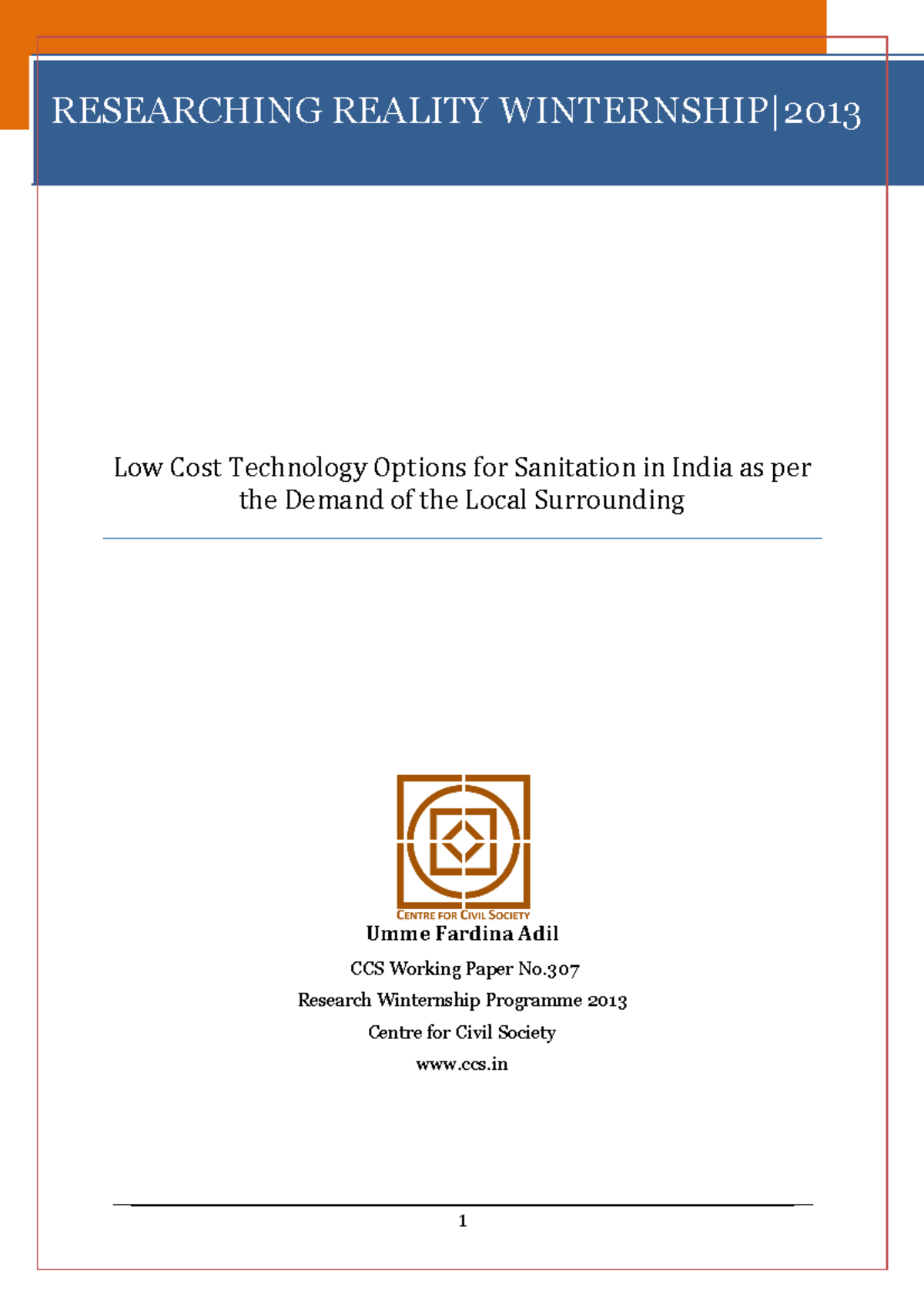 Low Cost Technology Options for Sanitation in India - Research ...