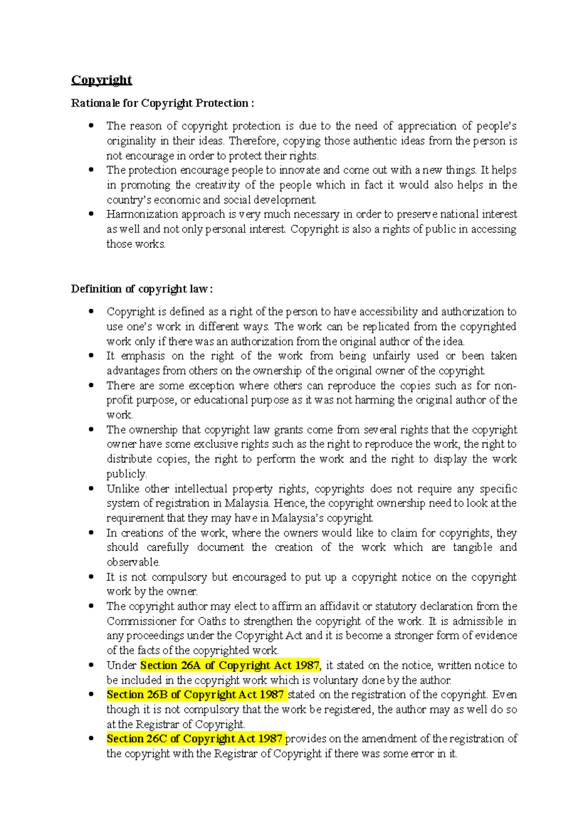 Topic 6 Copyright - Notes for Cyberlaw for finals :) - Copyright ...