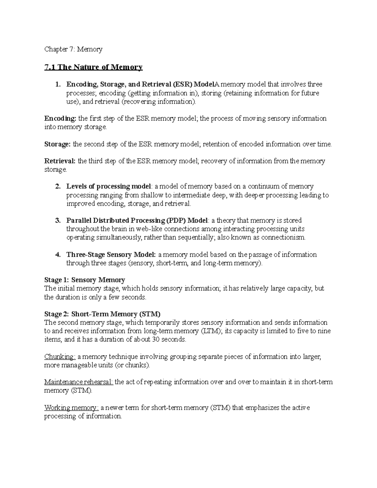 Psychology Chapter 7 - Chapter 7: Memory 7 The Nature of Memory Encoding, Storage, and Retrieval ...