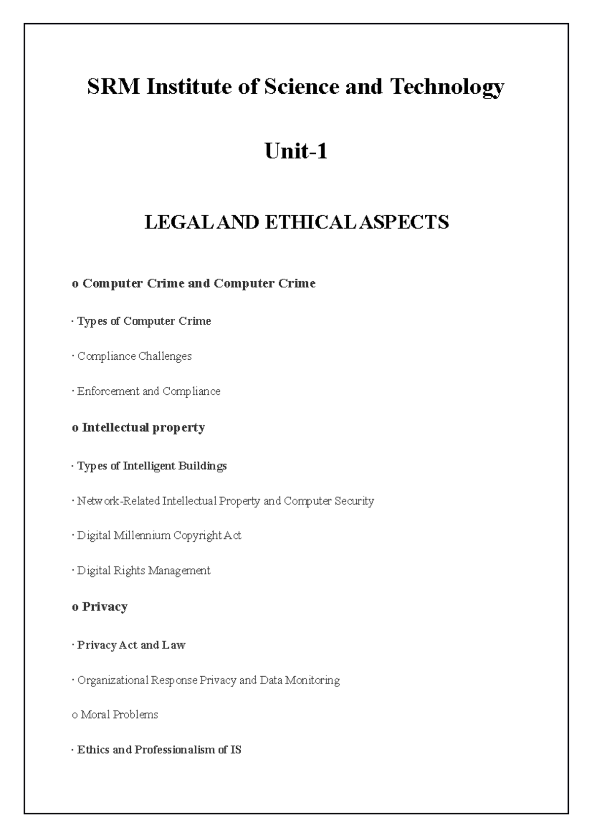 Legal AND Ethical Aspects - SRM Institute of Science and Technology ...