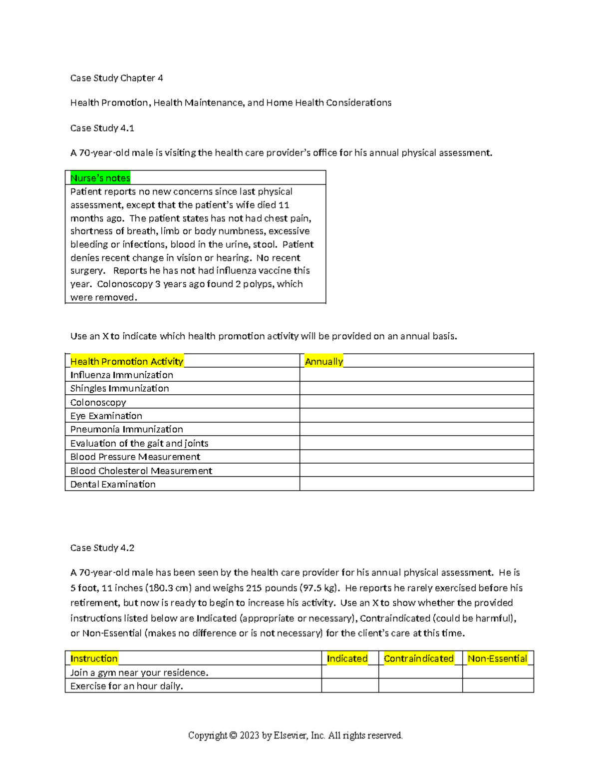 Chapter 004 - Case Study Chapter 4 Health Promotion, Health Maintenance ...