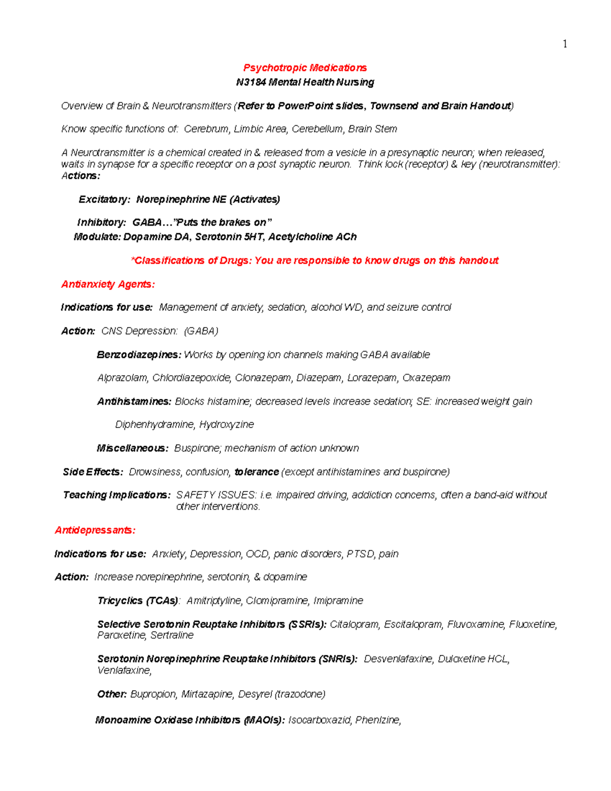 Psychotropic Medication List Fall 18-1 - Psychotropic Medications N3184 ...
