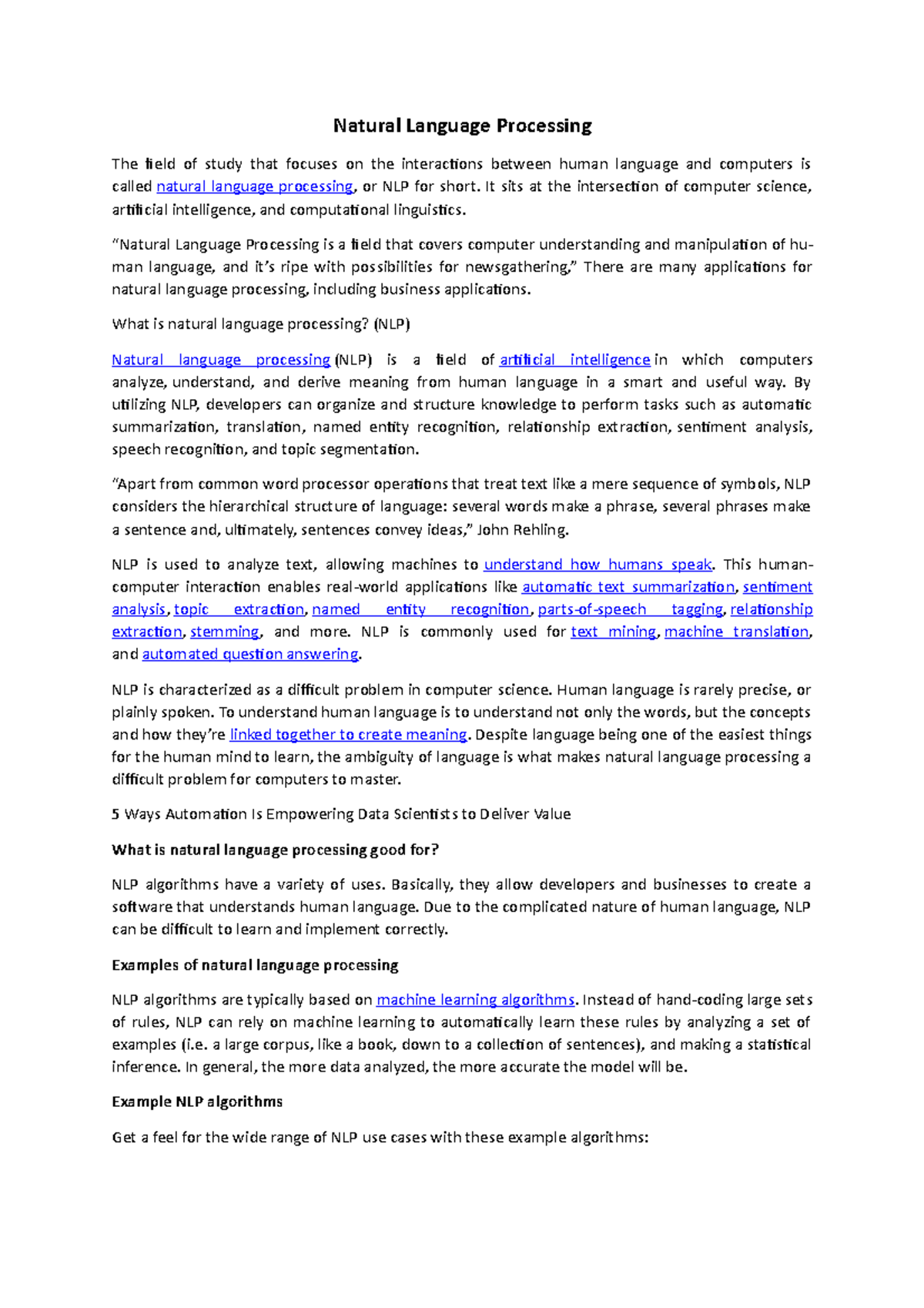 1 Natural Language Processing - Natural Language Processing The field ...