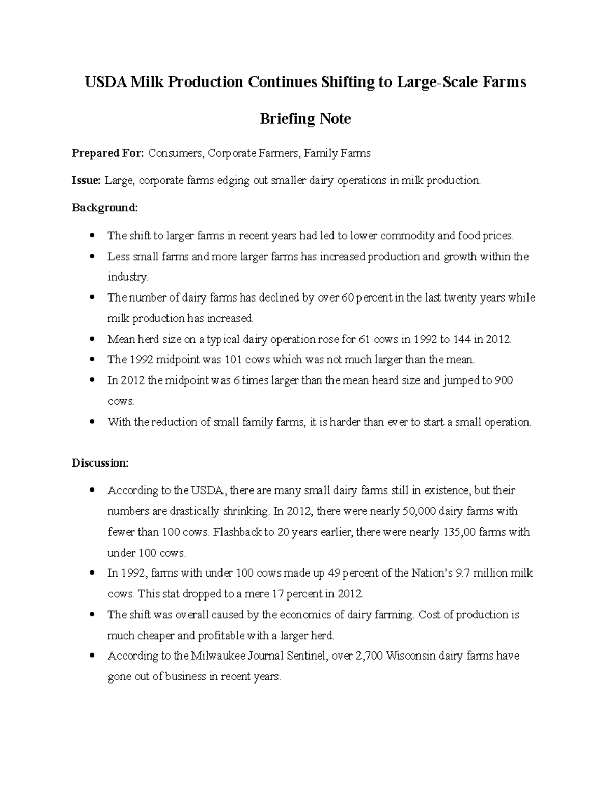 Jesse Mantzke - ag business briefing note - USDA Milk Production ...