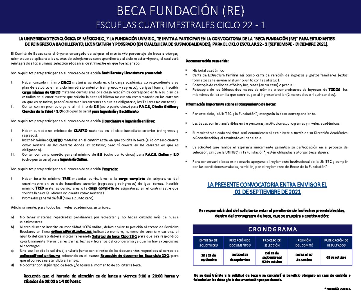 Beca Fundación 22-1 a - Información de plan de becas para estudiantes ...
