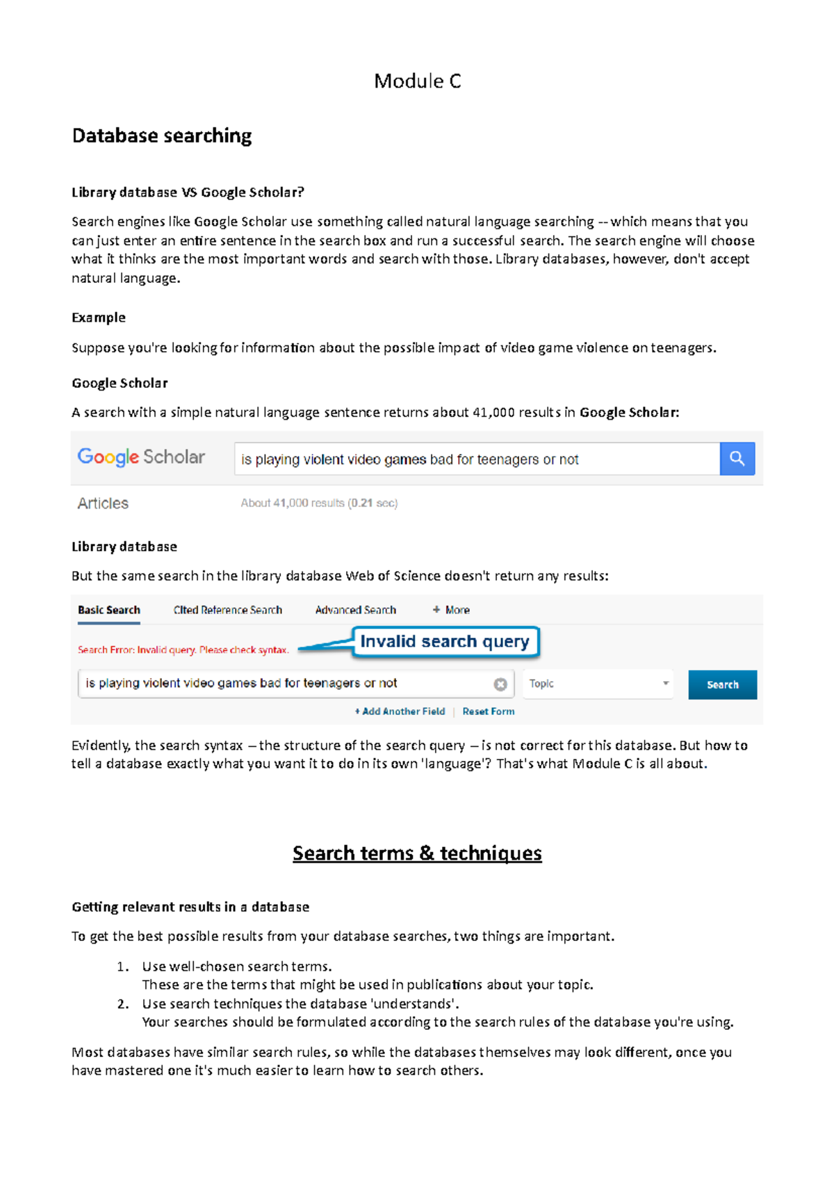 Infoskills - Info skills - Module C Database searching Library database ...