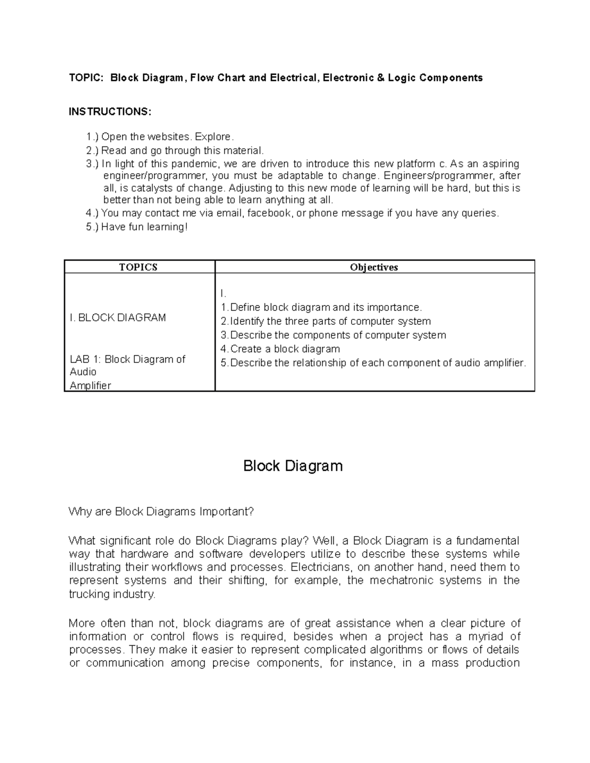 Topic 1 Block Diagram - hope it will help - TOPIC: Block Diagram, Flow ...