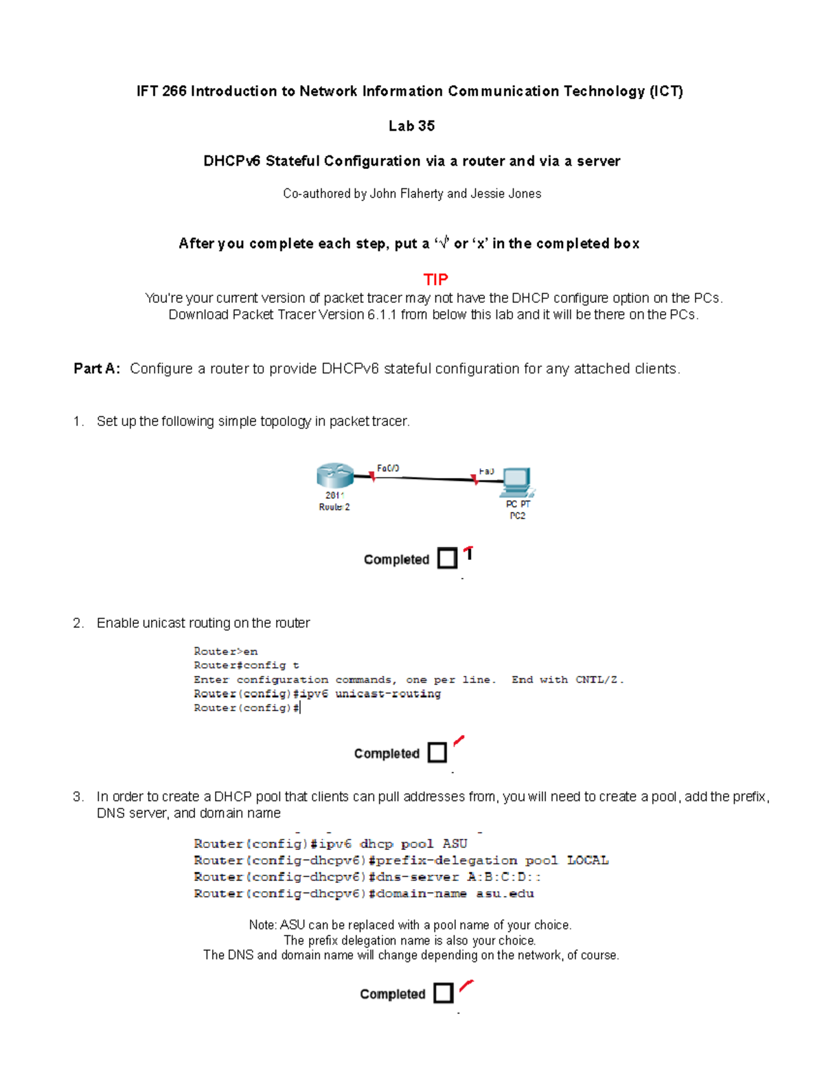 Lab 35 Dhcpv 6 Stateful Configuration Ift 266 Introduction To Network Information 4726