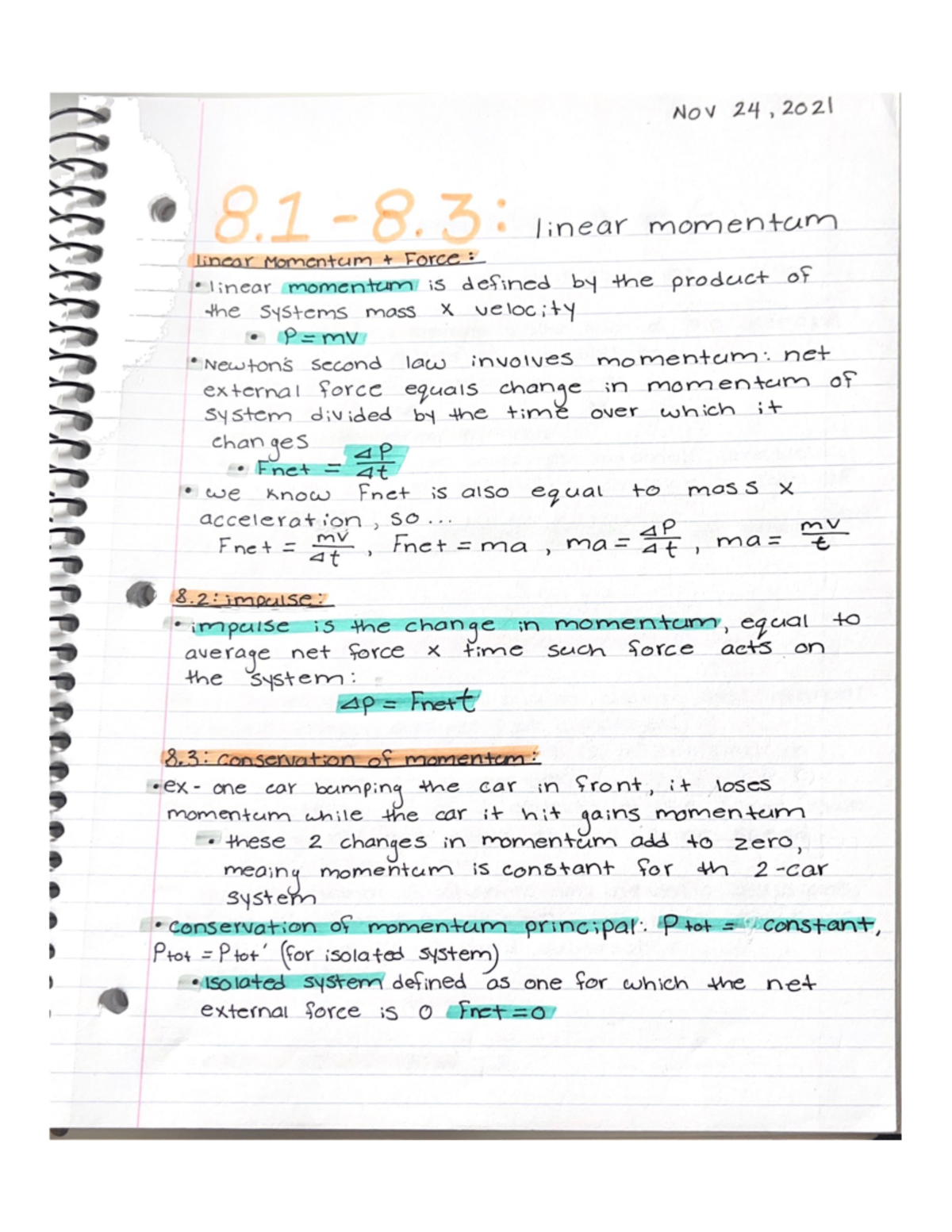 textbook chapter 8 summary (Linear momentum) - PHYS 1001H - Studocu