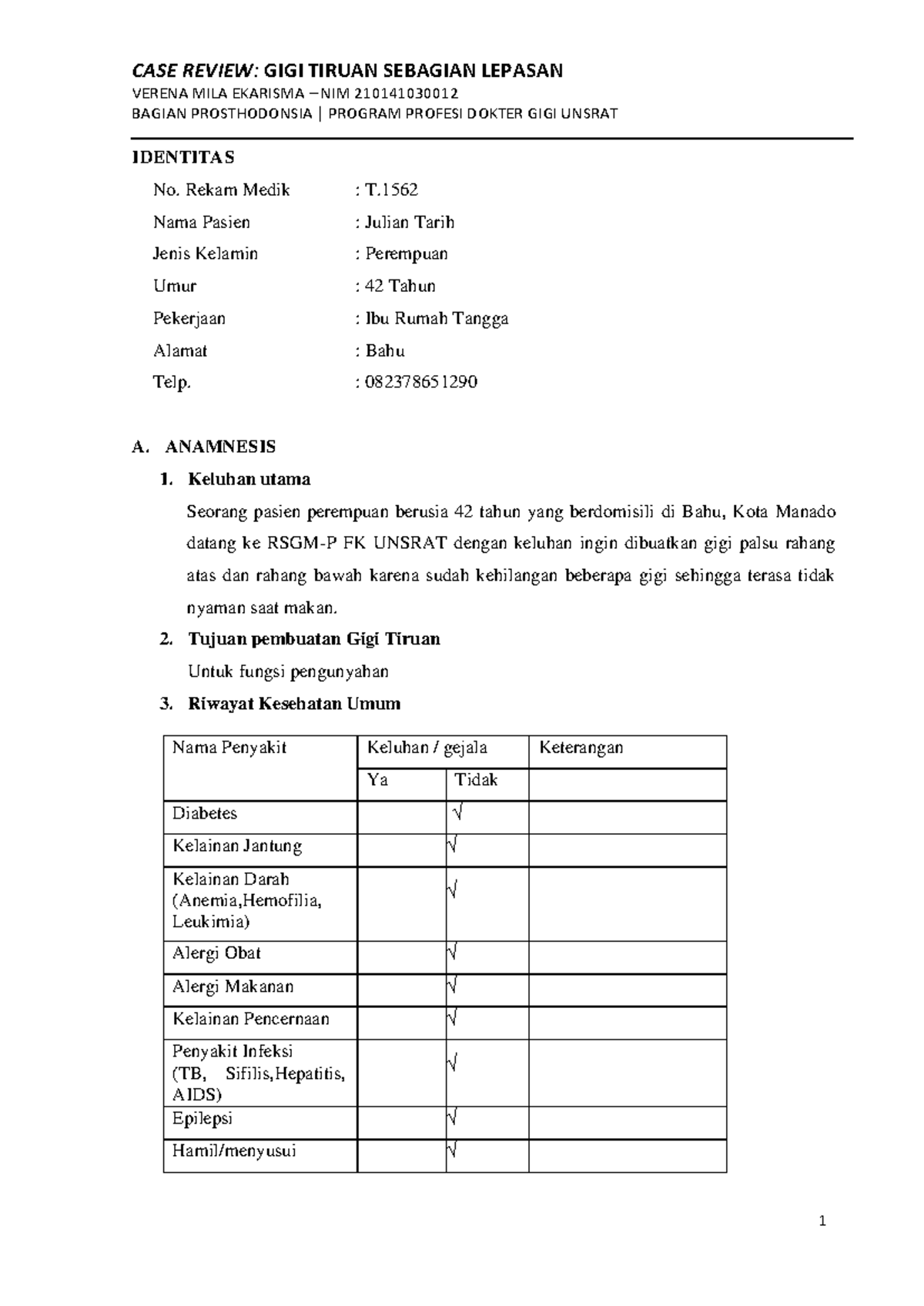 Laporan Case Review GTSL Verena Mila Ekarisma 210141030012 - VERENA MILA EKARISMA – NIM ...