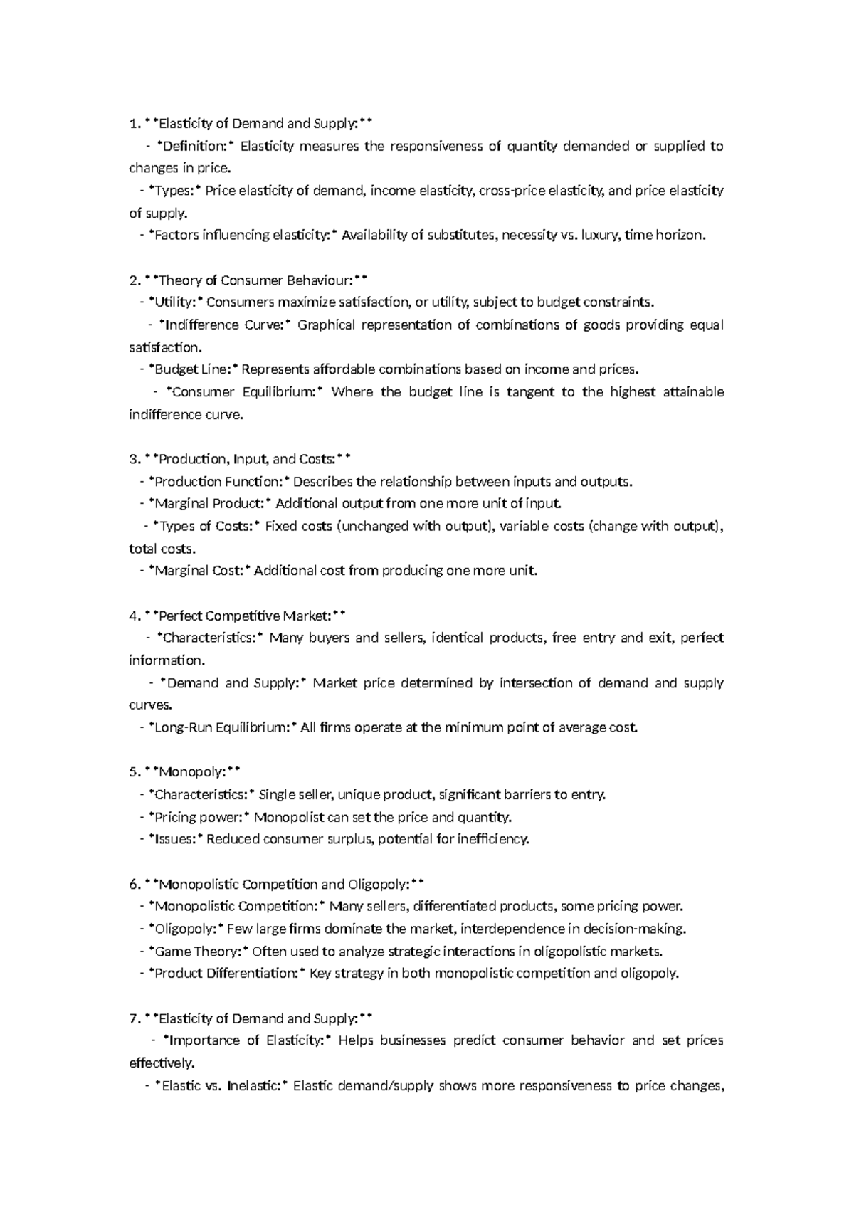 Summarise Notes - Micro - Elasticity of Demand and Supply: Definition ...