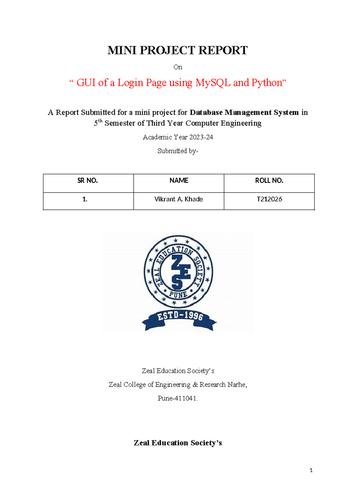 WT Mini Project Format - MINI PROJECT REPORT On “ GUI of a Login Page ...
