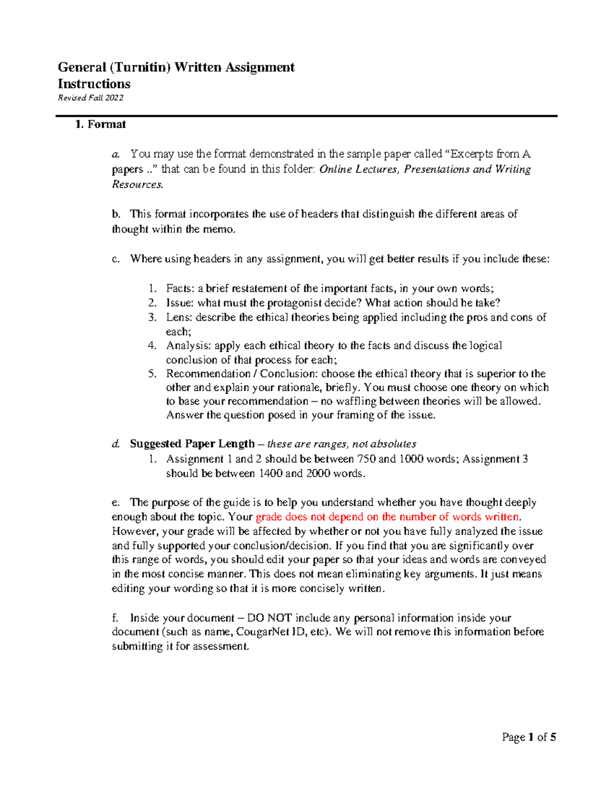 General Assignment Instructions Revised FA22 - General (Turnitin) Written Assignment ...