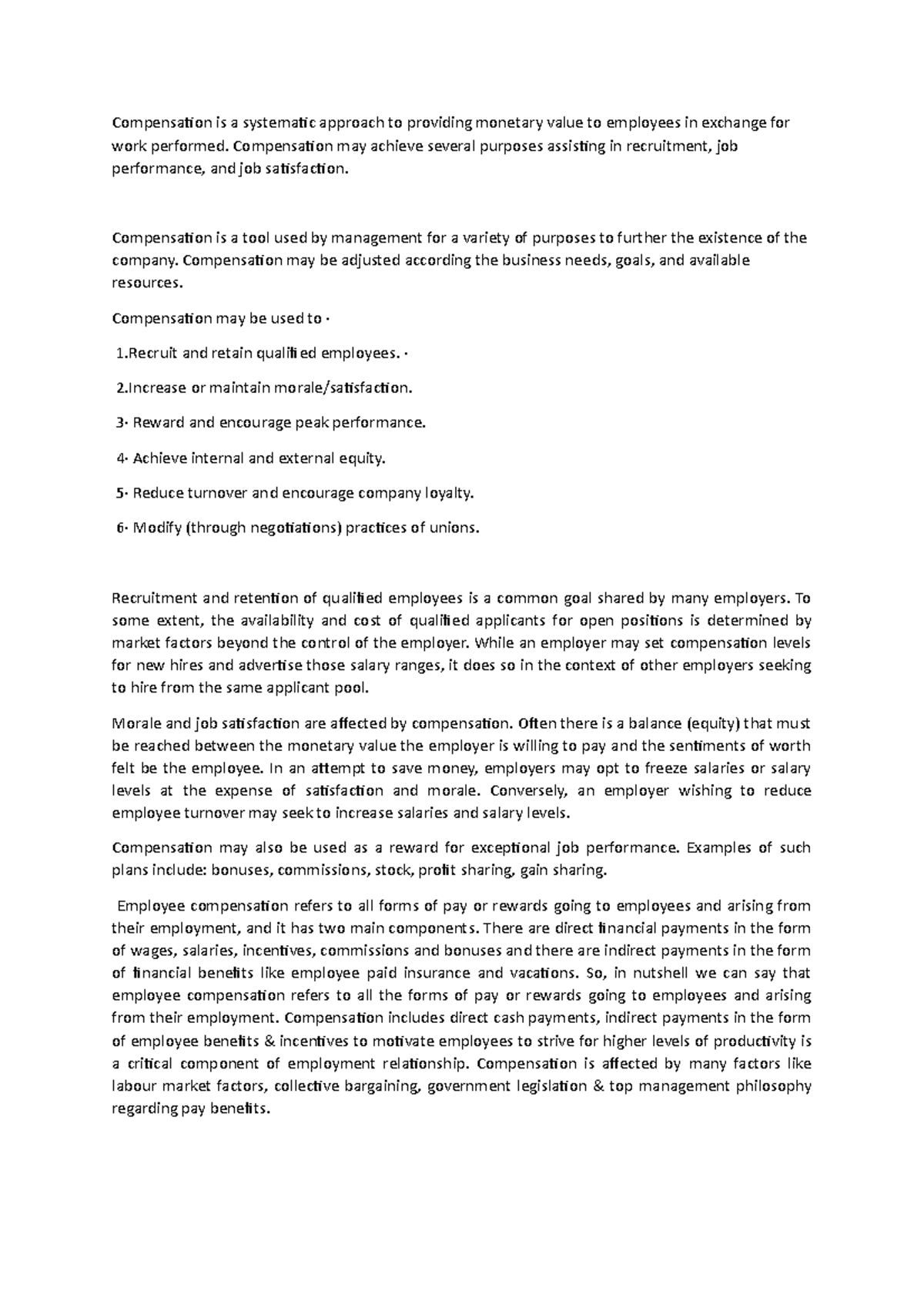 Compensation Notes - Compensation is a systematic approach to providing ...