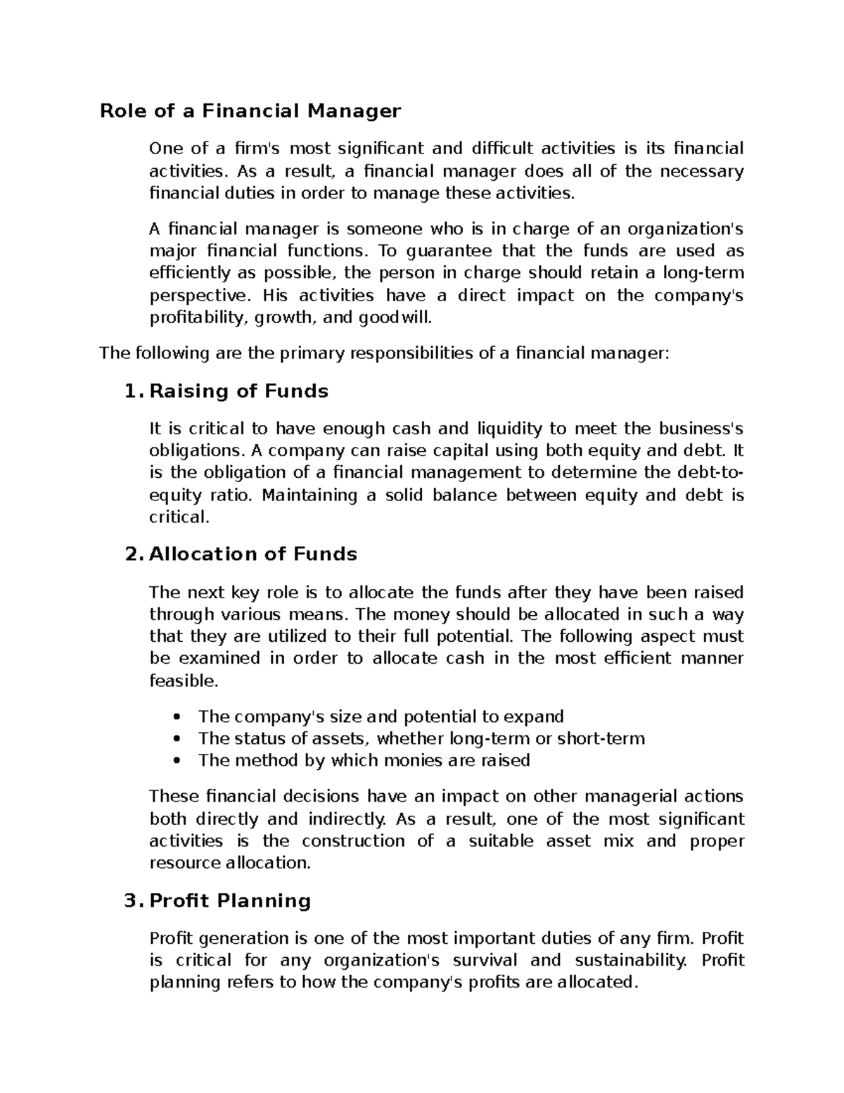 Role of a Financial Manager - As a result, a financial manager does all ...