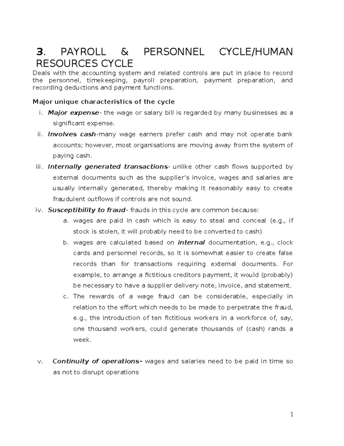 Payroll & Personnel Cycle Notes - 3. PAYROLL & PERSONNEL CYCLE/HUMAN ...