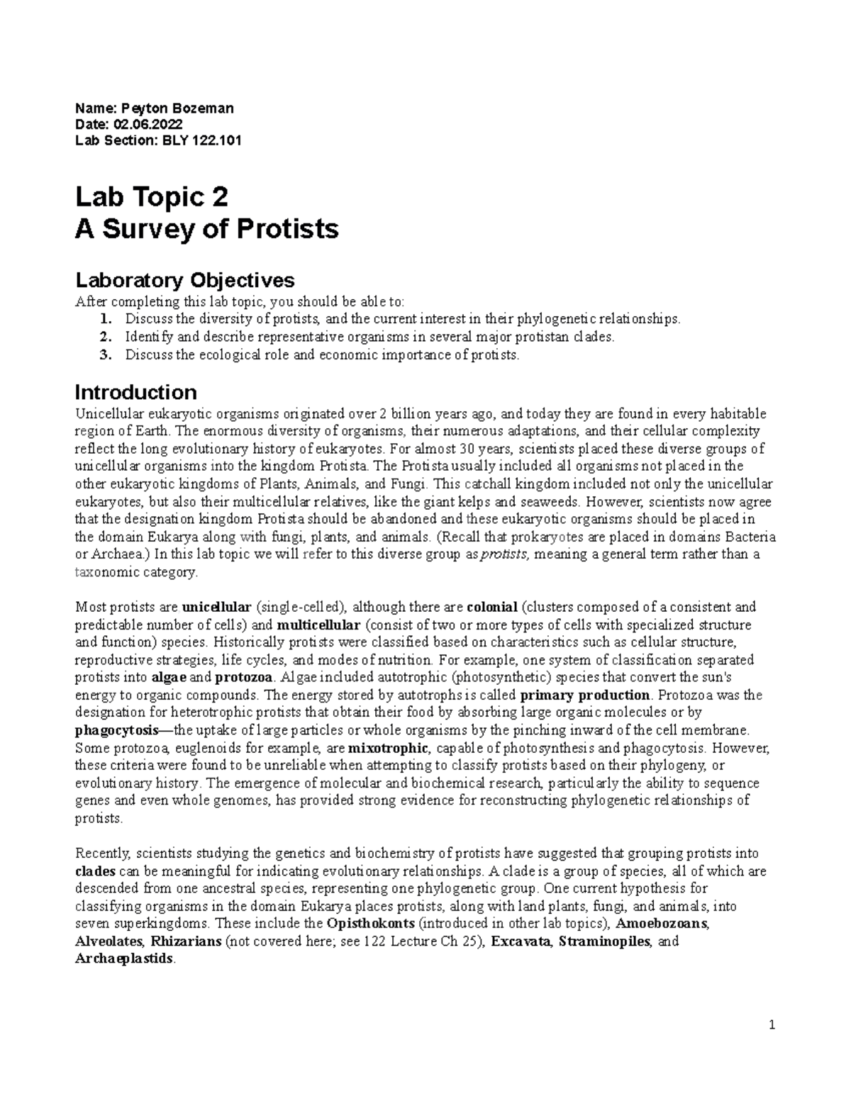 Experiment 2 Lab Report - Name: Peyton Bozeman Date: 02. Lab Section ...
