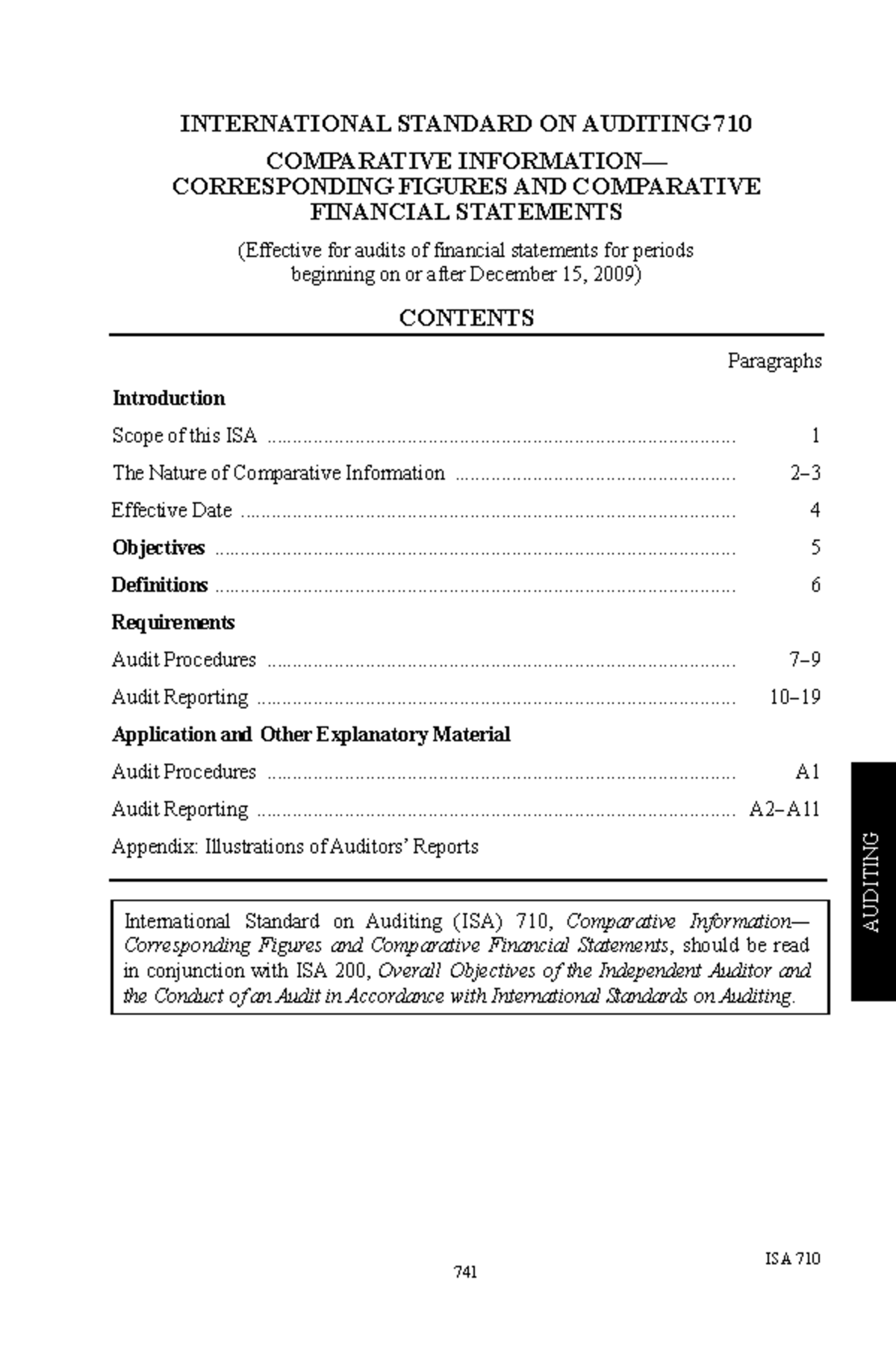 A039 2013 Iaasb Handbook ISA 710 - ISA 710 741 AUDITING INTERNATIONAL ...