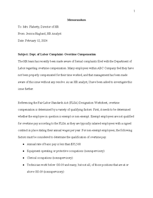 HRM 225 Module 5-1 Project One - Fair Labor Standards Act (FLSA ...