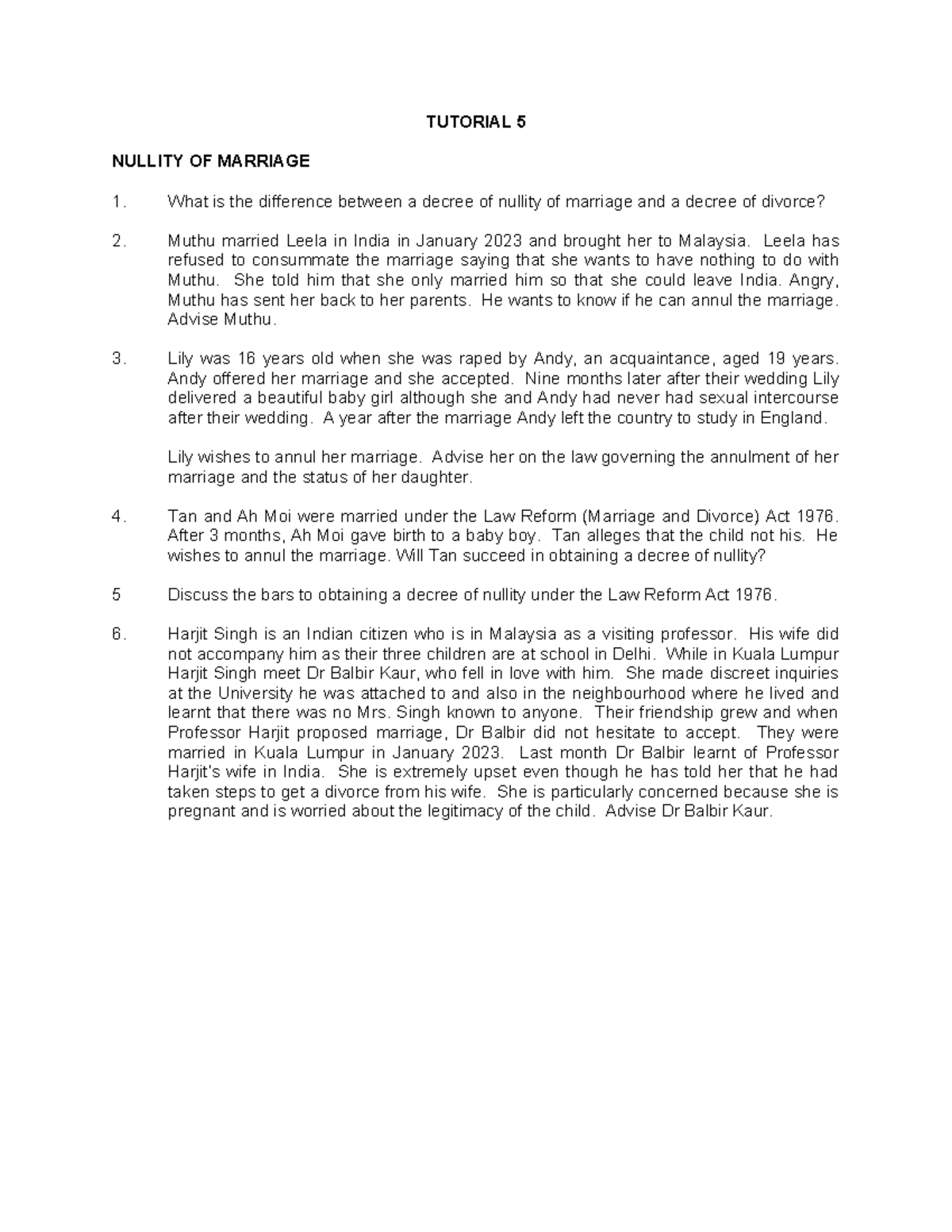 Tutorial 5 - TUTORIAL 5 NULLITY OF MARRIAGE What is the difference ...