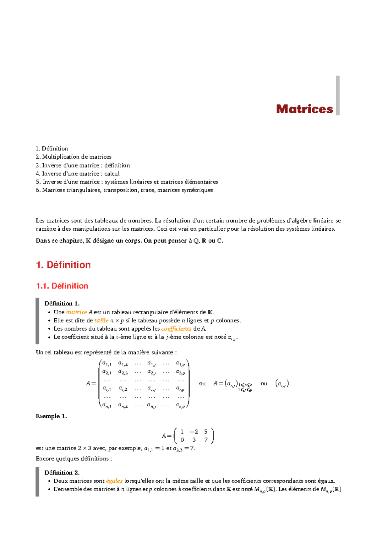 Ch matrices - electronique - Matrices Définition Multiplication de ...