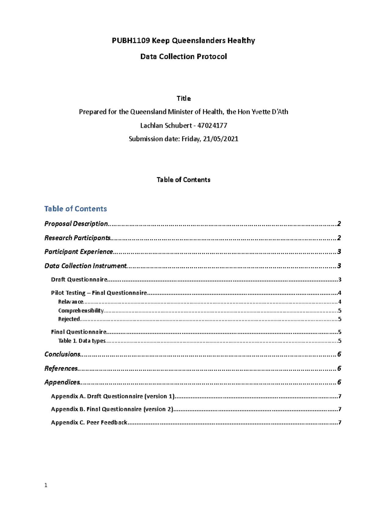 Assessment 2 - Data Collection Protocol - Final - PUBH1109 Keep ...