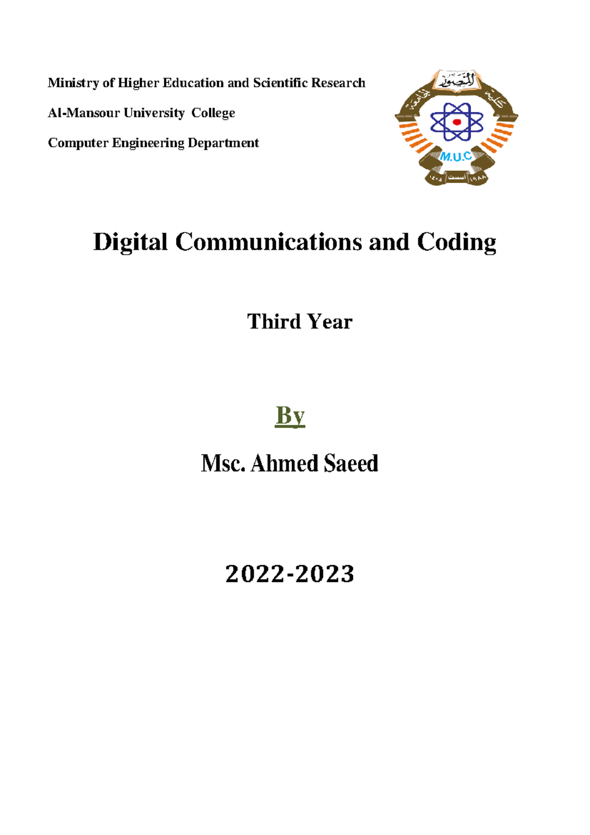 Chapter 2 - Digital Communications and Coding - Ministry of Higher ...
