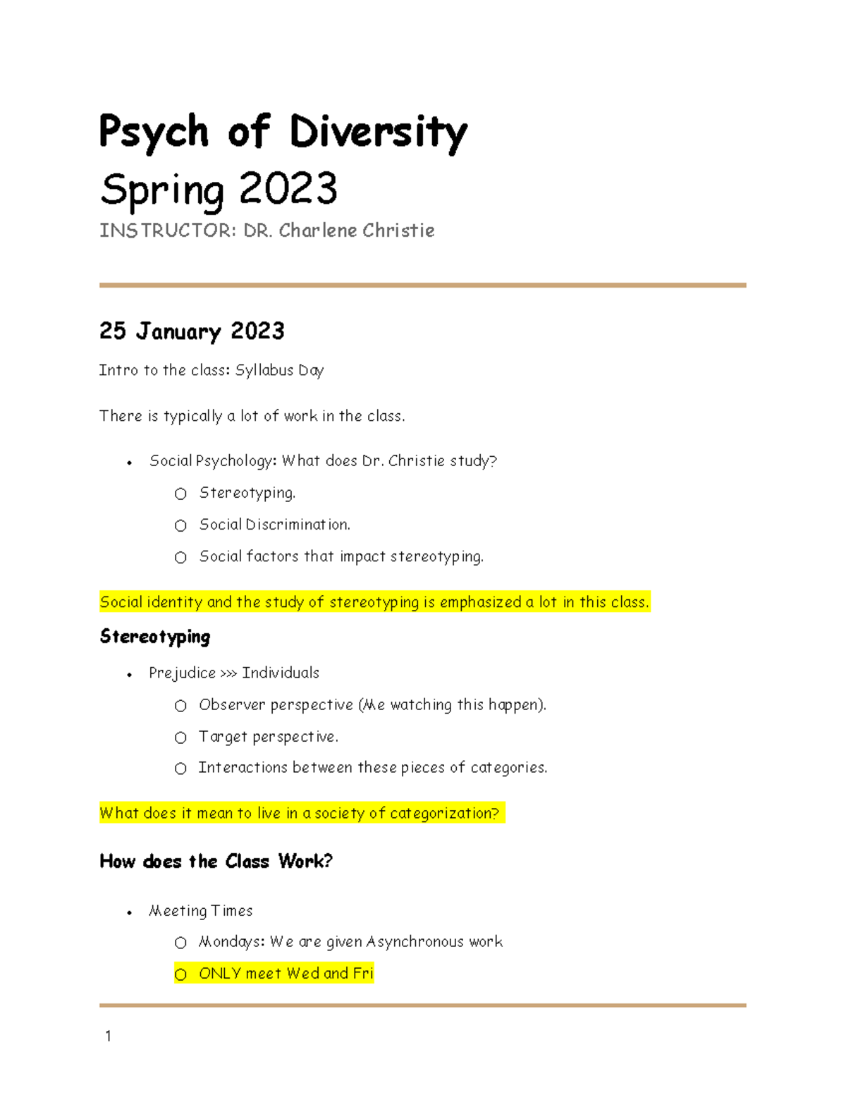 Psych of Diversity - Psych of Diversity Spring 2023 INSTRUCTOR: DR ...