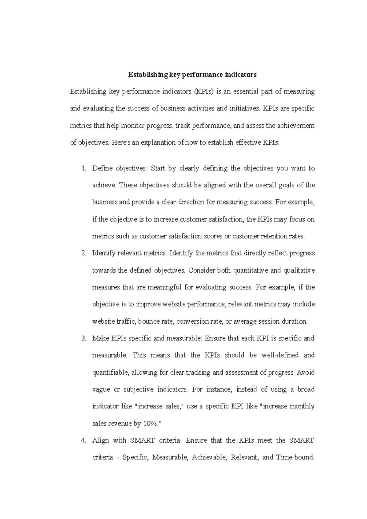 Establishing key performance indicators - Establishing key performance ...