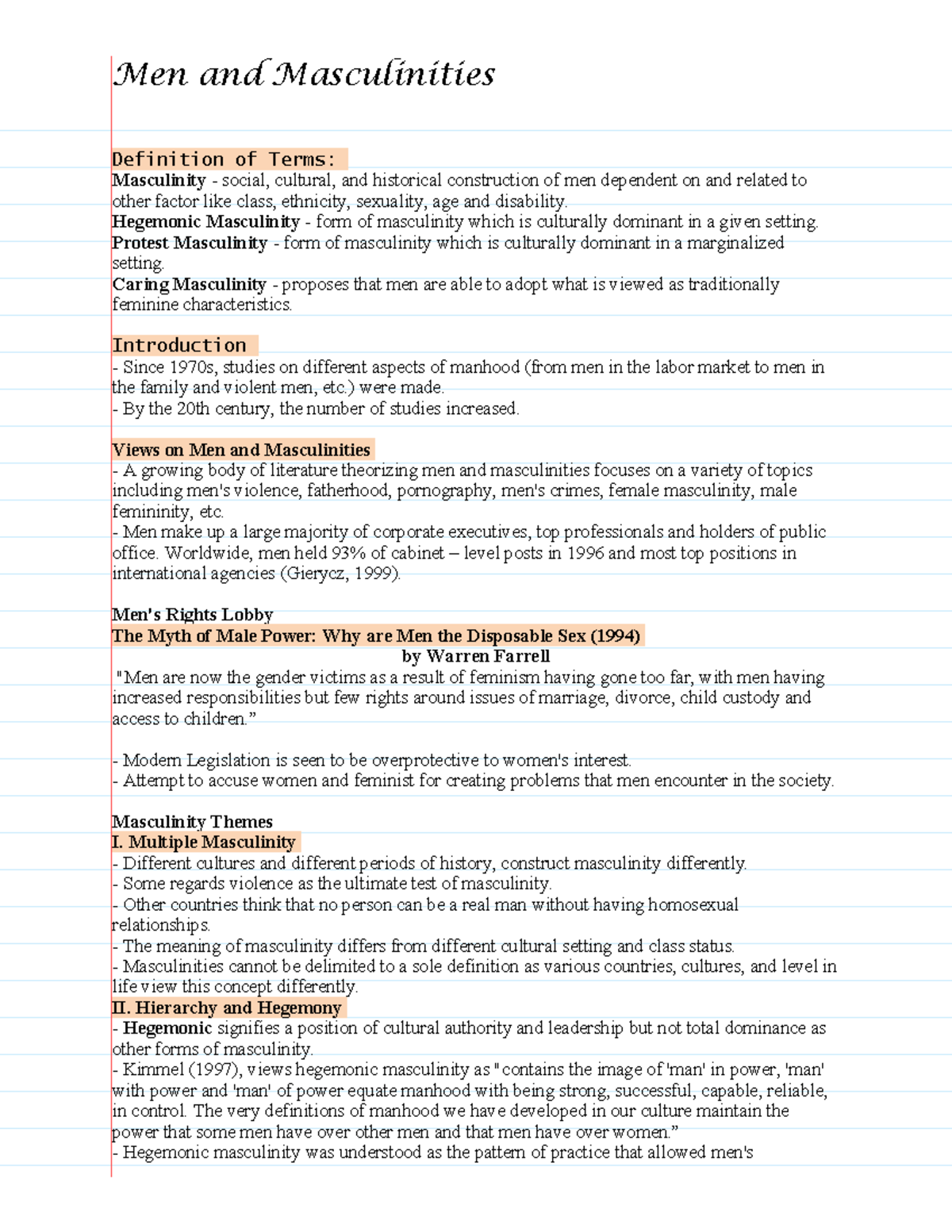 Gender AND Society - Men and Masculinities - Definition of Terms ...