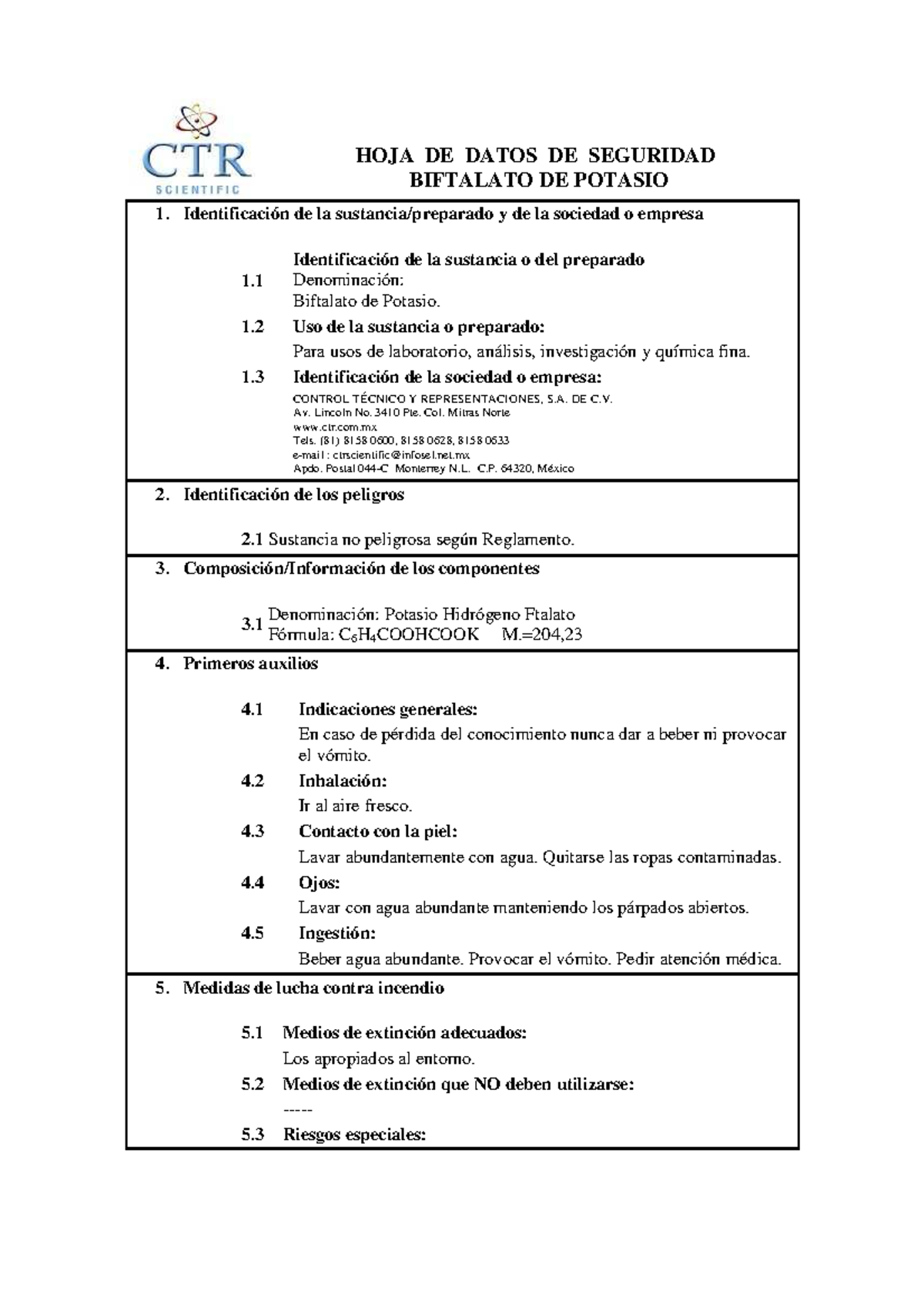 Biftalato de Potasio - hoja de seguridad - BIFTALATO DE POTASIO ...