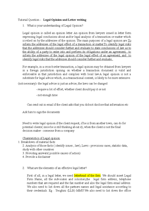 Tutorial 4 legal skills - TUTORIAL 4 – LEGAL ANALYSIS. Explain the ...