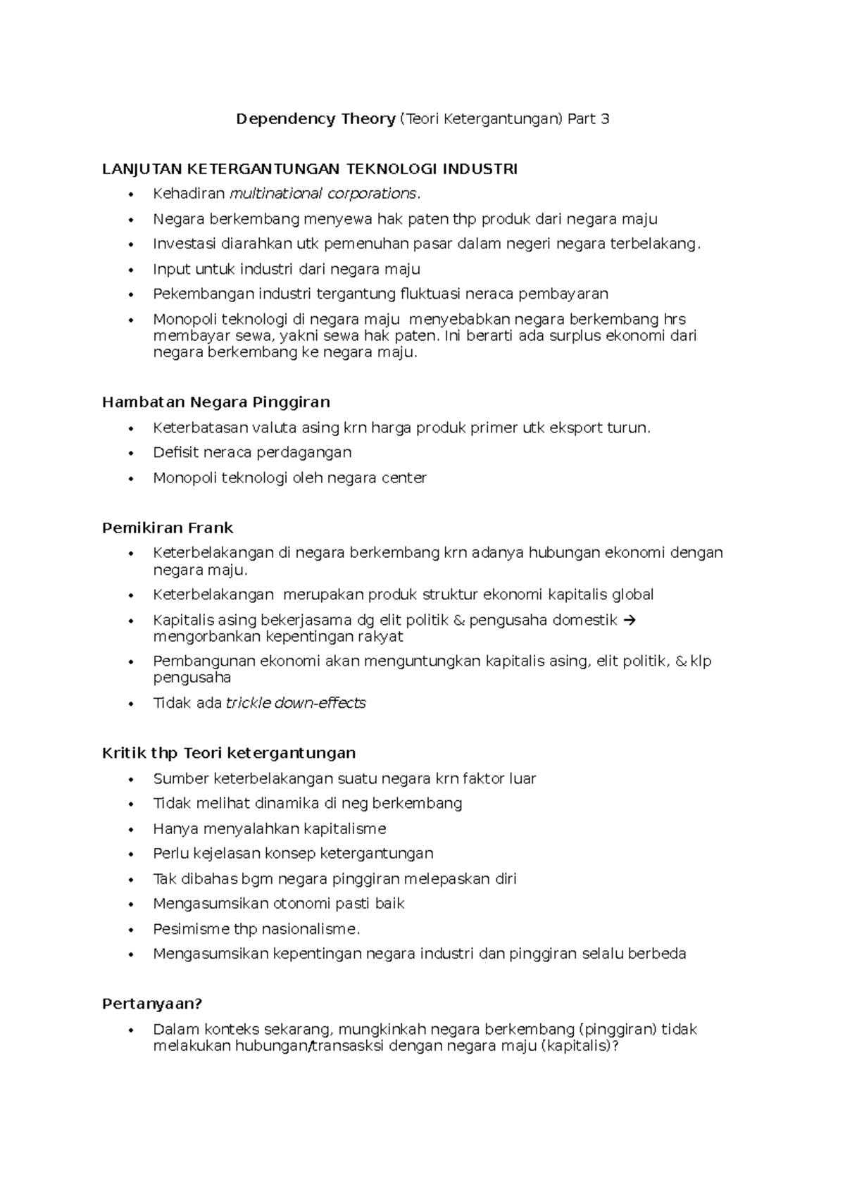 #Catatan Kuliah-Dependency Theory (Teori Ketergantungan) Part 3 - Dependency Theory (Teori - Studocu