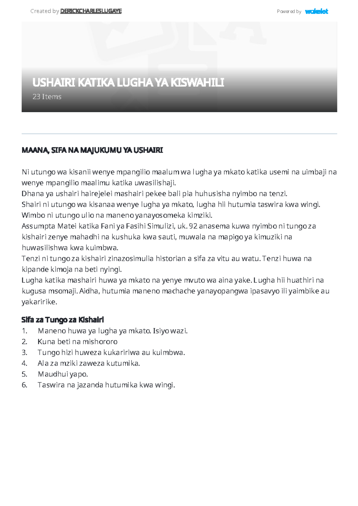 Ushairi Katika Lugha YA Kiswahili - MAANA, SIFA NA MAJUKUMU YA USHAIRI ...