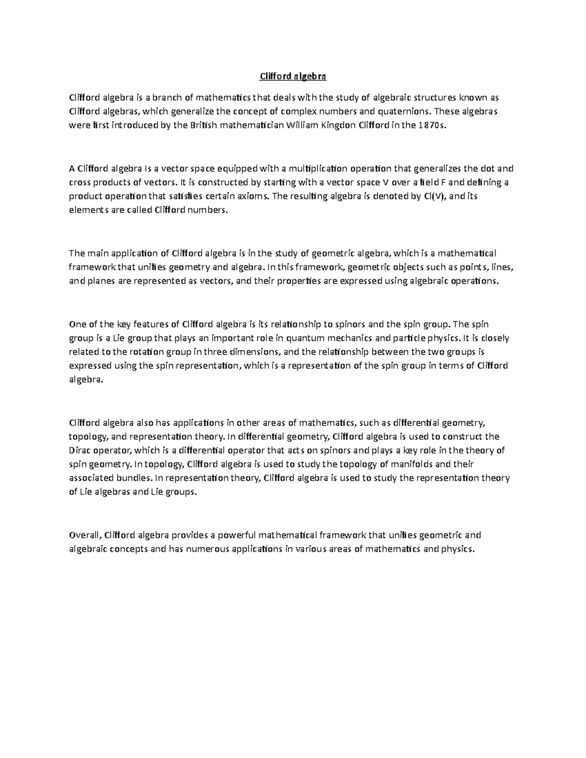 Clifford algebra - Clifford algebra Clifford algebra is a branch of ...