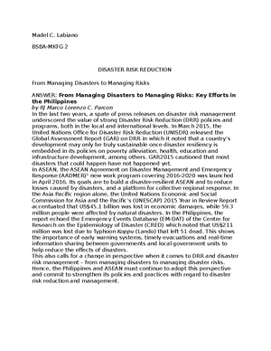 DRR Reflection - Disaster Risk Reduction Management Planning ahead to ...