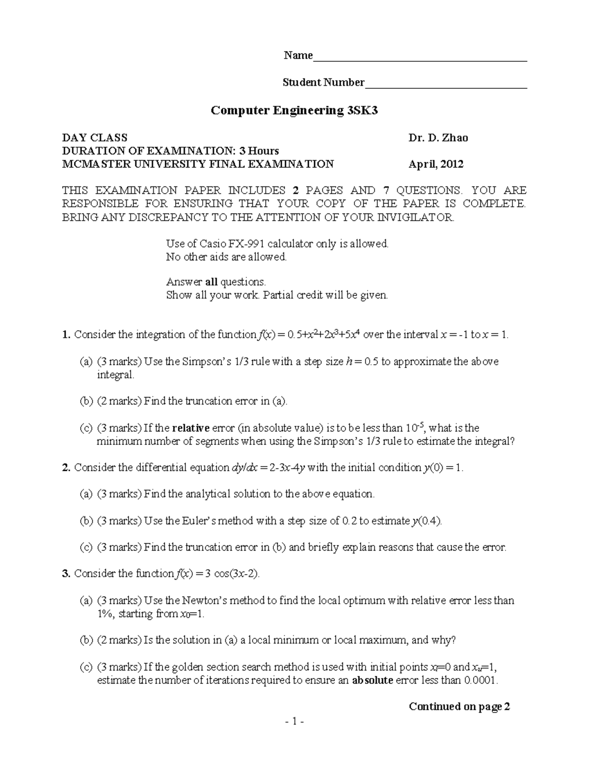 3sk3 Final Exam 2012 - 1 - Name_____________________________________ Student - Studocu