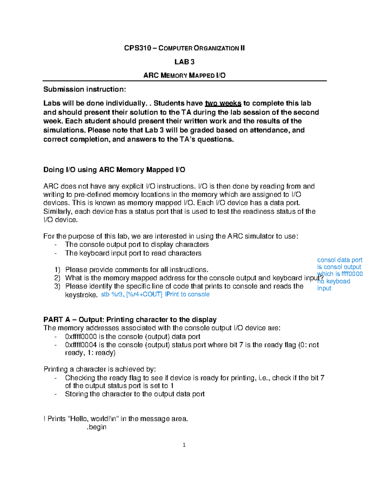 CPS310 - Lab3 v21 240312 112111 - 1 CPS310 – COMPUTER ORGANIZATION II ...